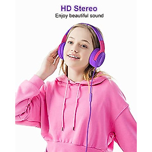 ELECDER Kids Headphones, S8 Wired Headphones for Kids with Microphone for Boys Girls, Adjustable 85dB/94dB Volume Limited, 3.5 mm Jack for School/Kindle/Smartphones/Tablet/Airplane Travel(Purple/Red)
