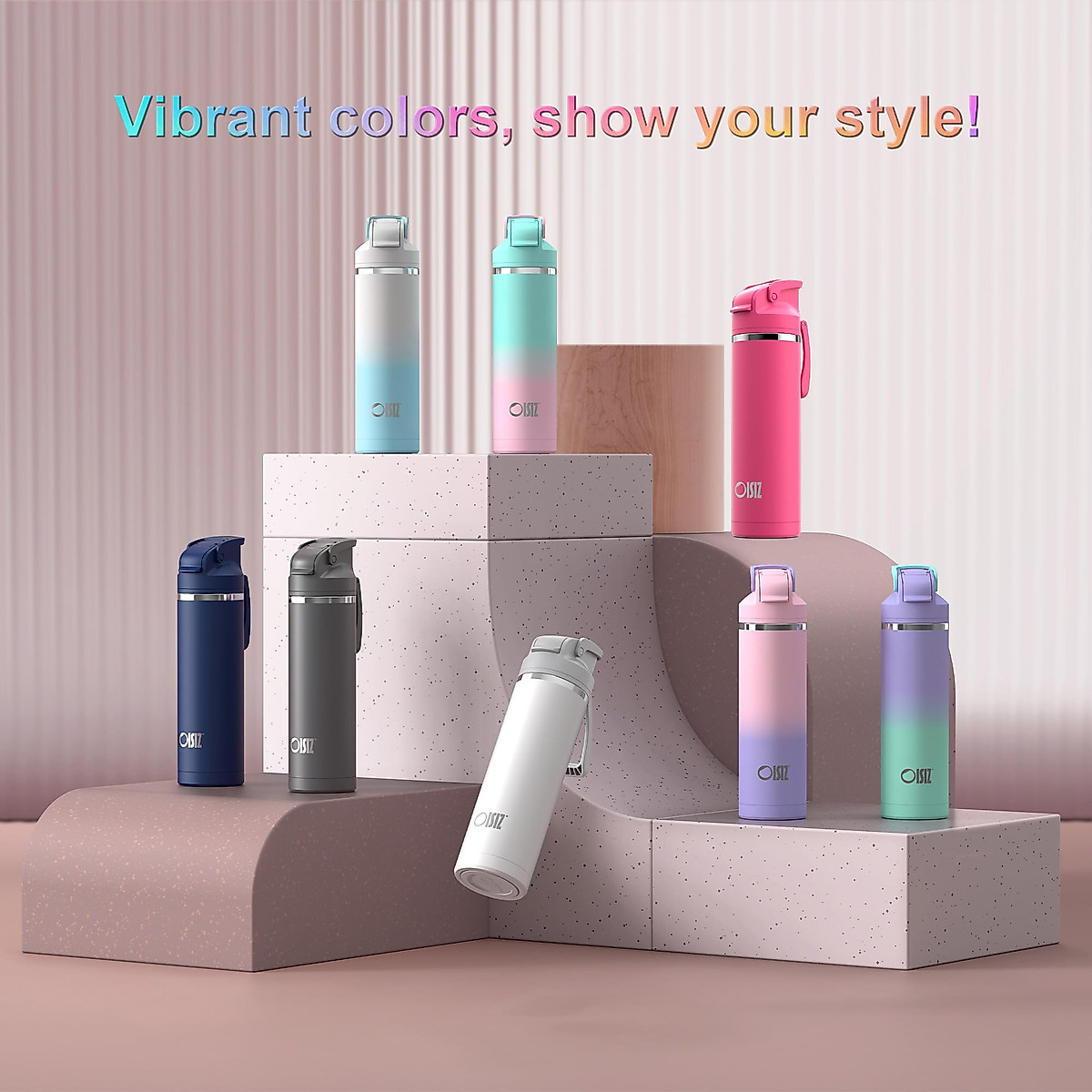 OISIZ Insulated Water Bottle 24 oz with 2-in-1 Straw and Swig Lid, Leakproof and BPA Free, Keep Cold 24H, Vacuum Stainless Steel Kids Water Bottle for School, Travel and Sports, All Dishwasher Safe