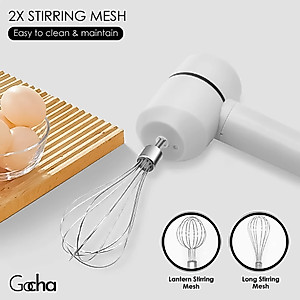 GOCHA Gadgets | Hand Whisk Electric | 3 Speed Handheld Mixer | Two Whisk Mount Baking Mixer | Cordless Electric Hand Mixer For Eggs, Soups, Cream, Batters | Portable, Wireless & Rechargeable (White)