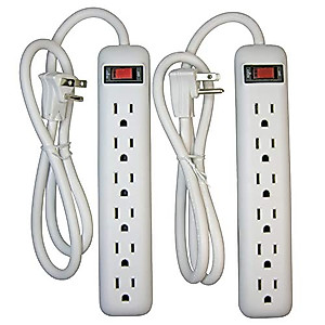Prime Wire & Cable PB8100X2 6-Outlet Power Strip with Right Angle Plug and 14-3 SJT 3-Feet Cord, 2-Pack,White