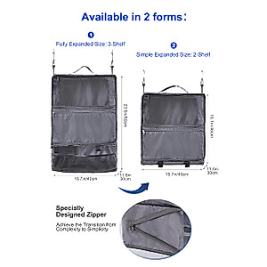 ELEZAY Hanging Packing Cubes Portable Closet 3-Shelf Travel Collapsible Compression Garment Organizer for Carry-on Luggage Suitcase Space Saver Bag XX-Large_No Side Pockets, Gray