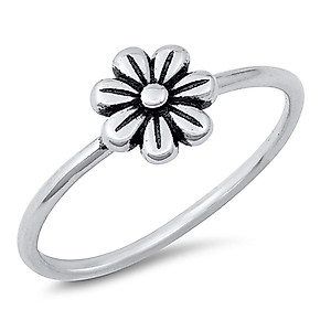 Oxidized Daisy Polished Retro Ring New .925 Sterling Silver Band Size 5