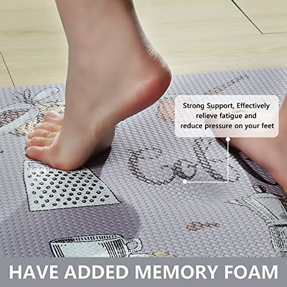 Alishomtll 2 PCS Kitchen Rugs and Mats,Cushioned Anti-Fatigue Kitchen Rugs, Waterproof Non-Slip Kitchen Mats, Washable Coffee Time Kitchen Mats for Floor Kitchen Laundry Office (17.3"x30"+17.3"x47")