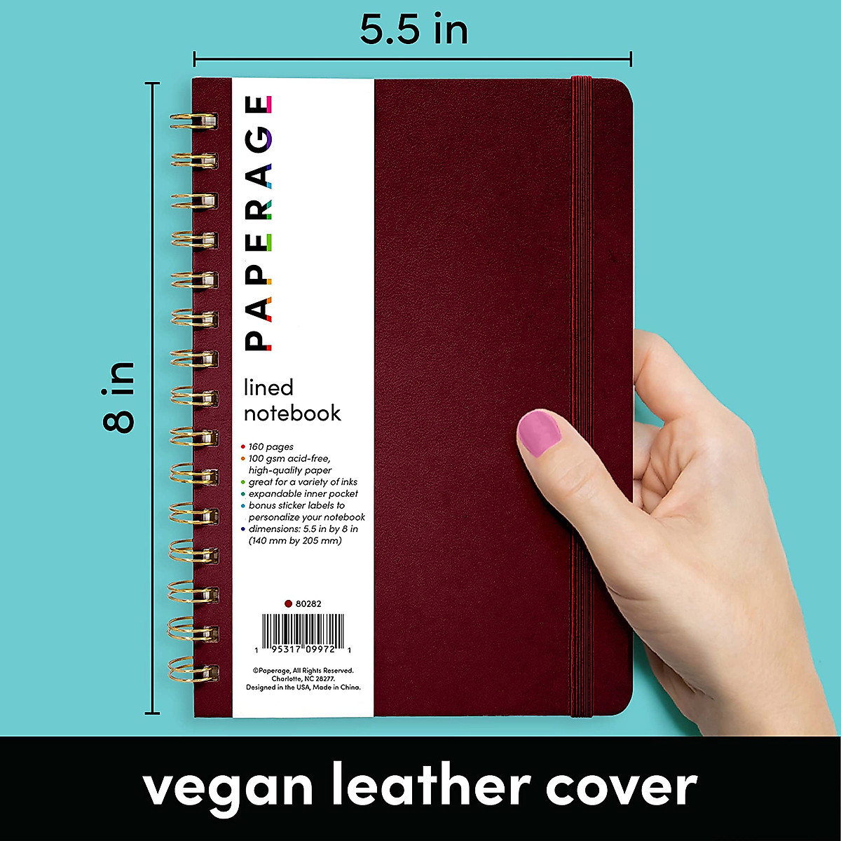 PAPERAGE Lined Spiral Journal Notebook, (Burgundy), 160 Pages, Medium 5.5 inches x 8 inches - 100 GSM Thick Paper, Hardcover, Double-Wire Spiral Journal & Notebook