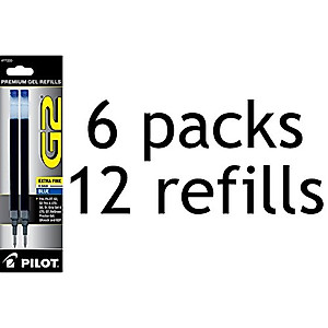 Value Pack of 6 - Pilot G2 Gel Ink Refill, 2-Pack for Rolling Ball Pens, Extra Fine Point, Blue Ink (77233)