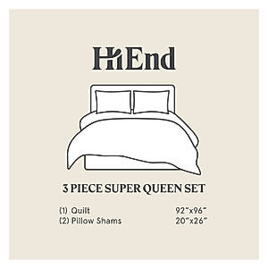 HiEnd Accents Skyler 3 Piece Quilt Set with Pillow Shams, Super Queen Size, Cotton Reversible Luxury Bedding, Blue Medallion Striped Coastal Style Bed Set, 1 Quilt and 2 Pillowcases