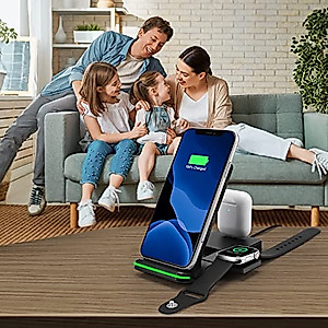 Wireless Charger, 3 in 1 Wireless Charging Station, Fast Wireless Charger Stand for iPhone 14/13/12/11/Pro/Max/XS/XR/X/8/Plus, for Apple Watch 8/7/6/5/4/3/2/SE, for AirPods 3/2/Pro(Black)