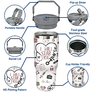 soeufnwhf 30oz Nurse Tumbler Cup with Handle Nurse Travel Coffee Mug, Nurse Nutrition Facts Tumbler, Best Nursing School Gifts, Nursing Graduation Gifts, RN Gifts for Nurses Appreciation Gifts