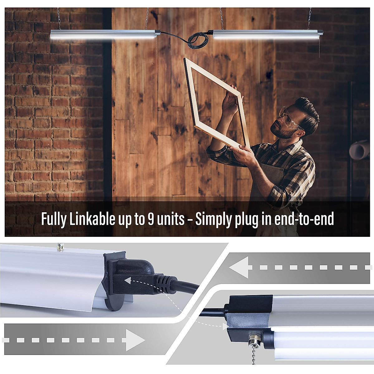 Newhouse Lighting 2FT LED Shop Light, 25W (100W Equivalent), 2200 Lumens, 4000K Linkable Garage Lighting, Utility LED Ceiling Lights, Chain or Flush Mount, 4-Pack