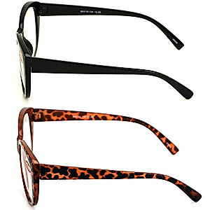 2 Pairs Deluxe Women Reading glasses - Magnified Readers Cateye Vintage Jackie Oval (1 Black 1 Tortoise, 1.25)