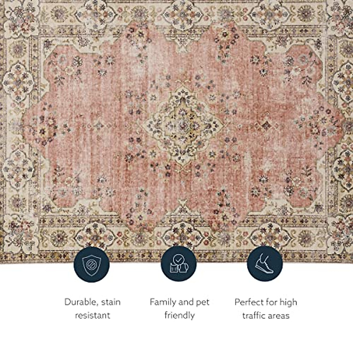 Linon The Anywhere Washable Rug Colton Pink/Ivory 5' X 7' Area Rug