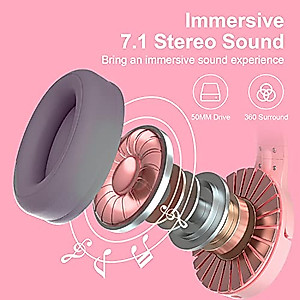 PHOINIKAS Wireless Gaming Headset with Cute Cat Ears, Wired for PS5, PS4, PC, Nintendo Switch, Q9 Over Ear Kitty Headphones with Detachable Mic, Bluetooth Headphones for Phone, Gift for Girls (Pink)