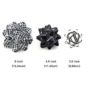 RUSPEPA Paper Christmas Gift Bow Assortment - Black and White Design for Christmas, Holiday, Birthday, Wedding, Baby Shower - Total 14 Bows, 3 Size