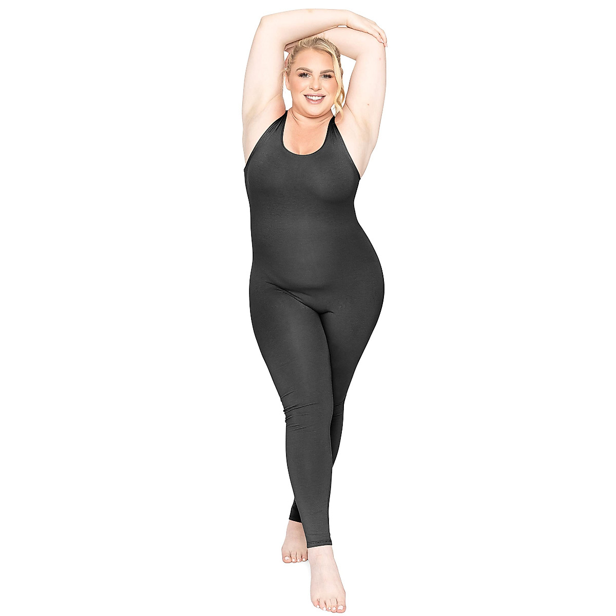 STRETCH IS COMFORT Women's Plus Size Cotton Tank Unitard Black 3X