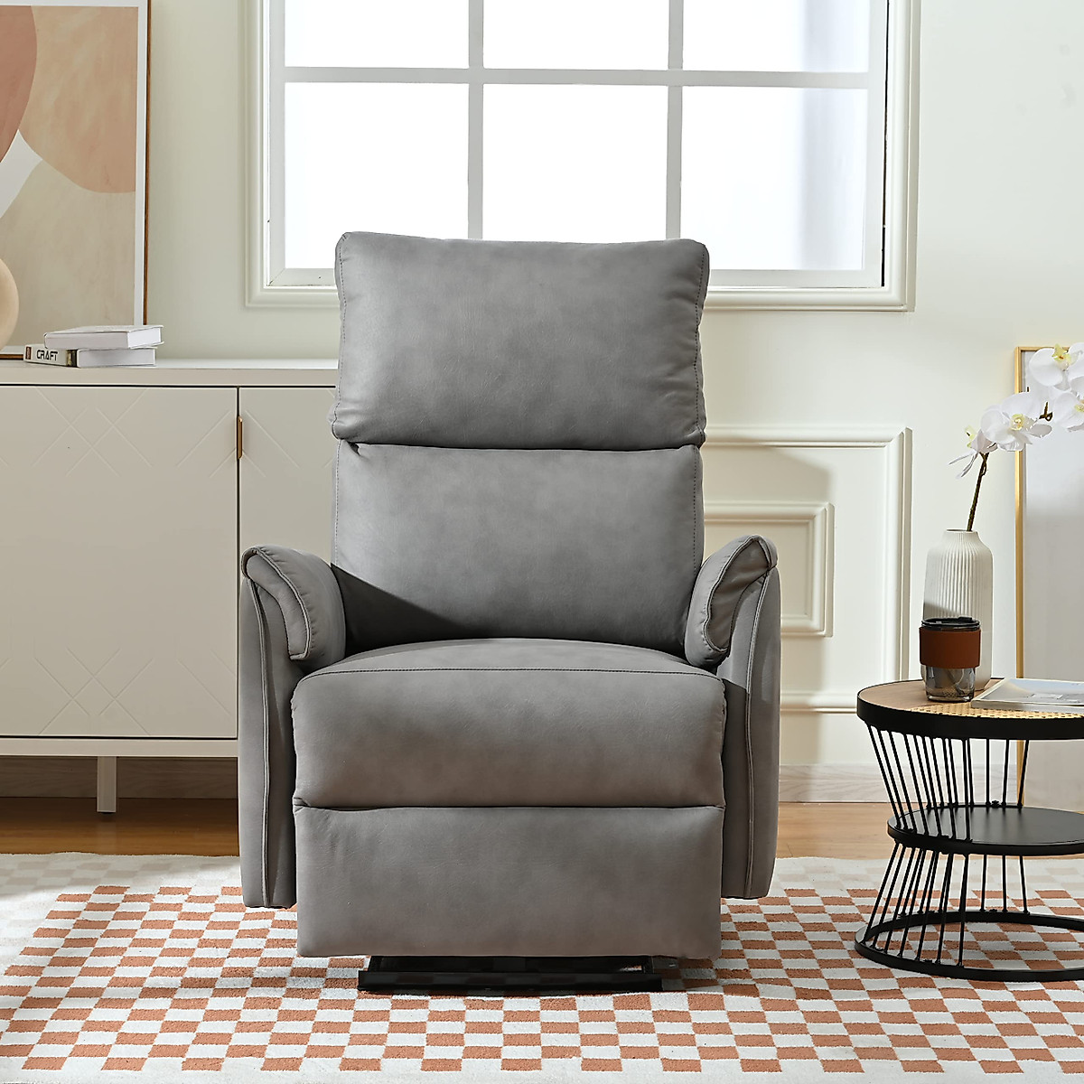 Prohon Recliner Chairs for Adults/Elderly, Upholstered Foam Lounge Single Sofa with USB Charging Ports, Home Theater Seating Power Rocker for Living Room, Gray