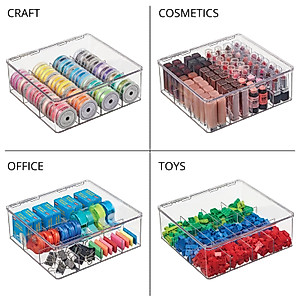 mDesign Plastic Tea Bag Divided Storage Organizer Container Box with Hinge Lid for Kitchen Cabinet, Countertop, Pantry, Hold Coffee Pods, Seasoning Packets, Condiments, 8 Sections, Clear