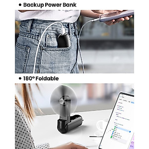 Gaiatop Portable Handheld Fan, Mini Rechargeable Folding Fans with Power Bank USB Battery Operated, Small Pocket Design for Eyelash Girls Women Travel Outdoor Black