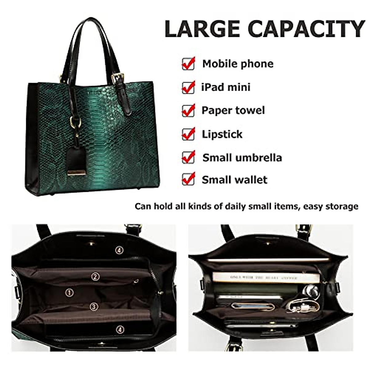 myfriday 3pcs Vegan Leather Tote Shoulder Bag for Women, Snake Pattern Large Top Handle Bags Set