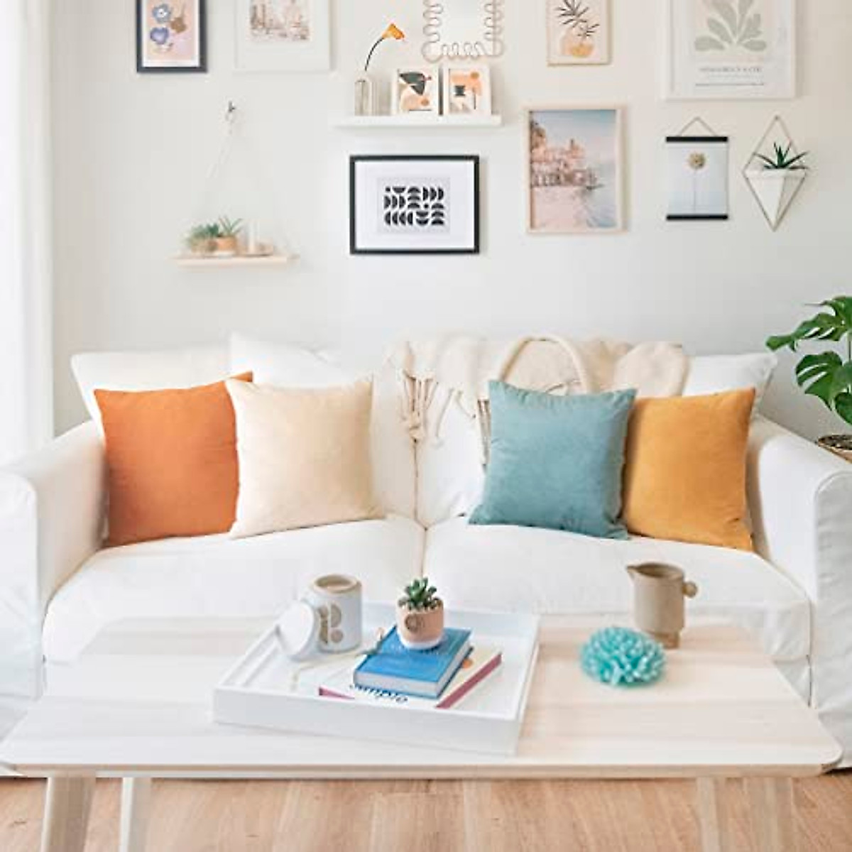 MONDAY MOOSE Decorative Throw Pillow Covers Cushion Cases, Set of 4 Soft Velvet Modern Double-Sided Designs, Mix and Match for Home Decor, Pillow Inserts Not Included (18x18 inch, Orange/Teal)