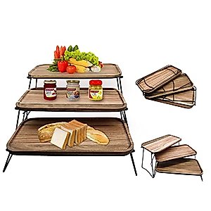 3 Tier Serving Tray,Tiered Tray Stand,Tiered Serving Tray(Bases are Collapsible and Can Be Used Alone Or Together)