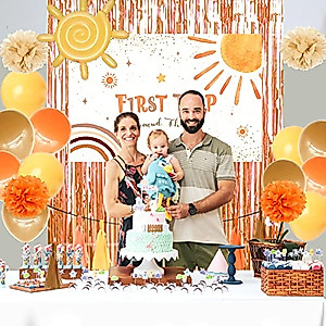 First Trip Around the Sun Birthday Decorations Boho Sun First Birthday Party Banner Cake Decorating Dessert Table Background Good for First Birthday Baby Shower Party Supplies