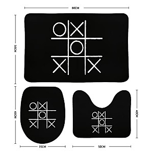Tic Tac Toe Noughts and Crosses Board Bathroom Rugs and Mats Sets 3 Piece Combination Non-Slip Mat Coral Velvet Toilet Lid Cover Washable 15.7"x23.6"