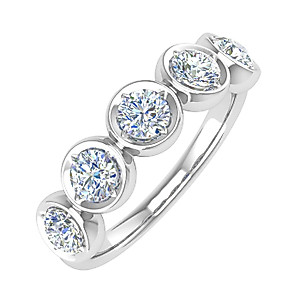 1 Carat (ctw) Bezel Set 5-Stone Diamond Wedding Band Ring in 10K White Gold (Ring Size 7.5)