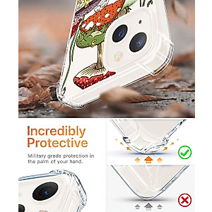 PAPCOOL,Frogs Phone Case Mushrooms Phone Case Cover,Clear Cute Forest Phone Case Kawaii Aesthetic Vintage Animal Cartoon Pattern for Fashion Slim Soft TPU Compatible with iPhone 13 Mini