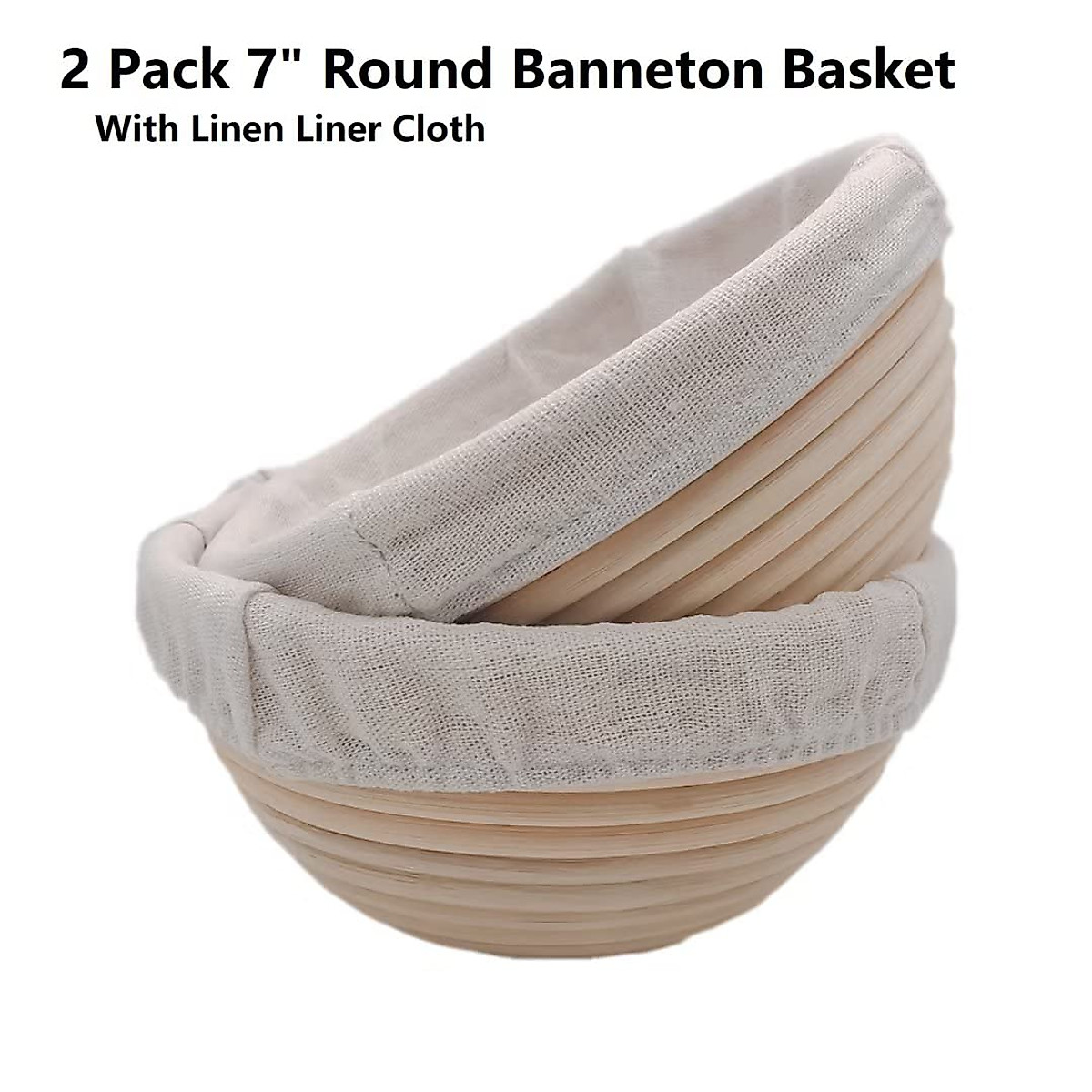 7 inches Round Banneton Basket for Bread Proofing, Dough Proofing Bowls with Removable Liner, Good for Home Sourdough Bakers Baking, 2 Pack