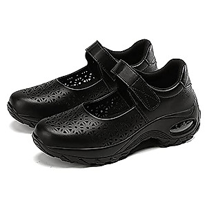 Odema Women's Mary Janes Shoes Breathable Working Nurse Shoes Wedge Walking Shoes Black