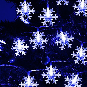 Dazzle Bright Christmas Snowflake String Lights, 2 Pack Total 100LED 50FT Battery Operated Christmas Lights with 8 Lighting Modes for Indoor Outdoor Xmas Tree Party Decorations, Blue