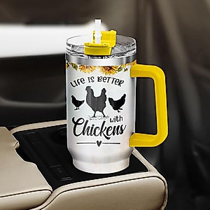 99WHALE Chicken Life Better Sunflower, Cups Handle Swig Tumblers Yellow Women Spring Breed Coffee Lovers For Is Good, Tumbler 40 Oz With Handle Lid And Straw, Chicken Gifts