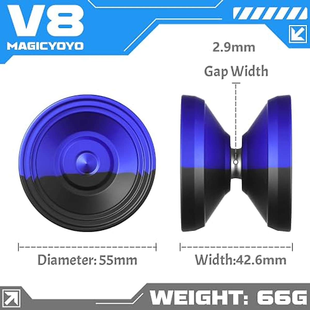 MAGICYOYO V8 Responsive Metal Yoyo for Kids Beginners + Yoyo Glove + 6 Yoyo Strings (Black Blue)