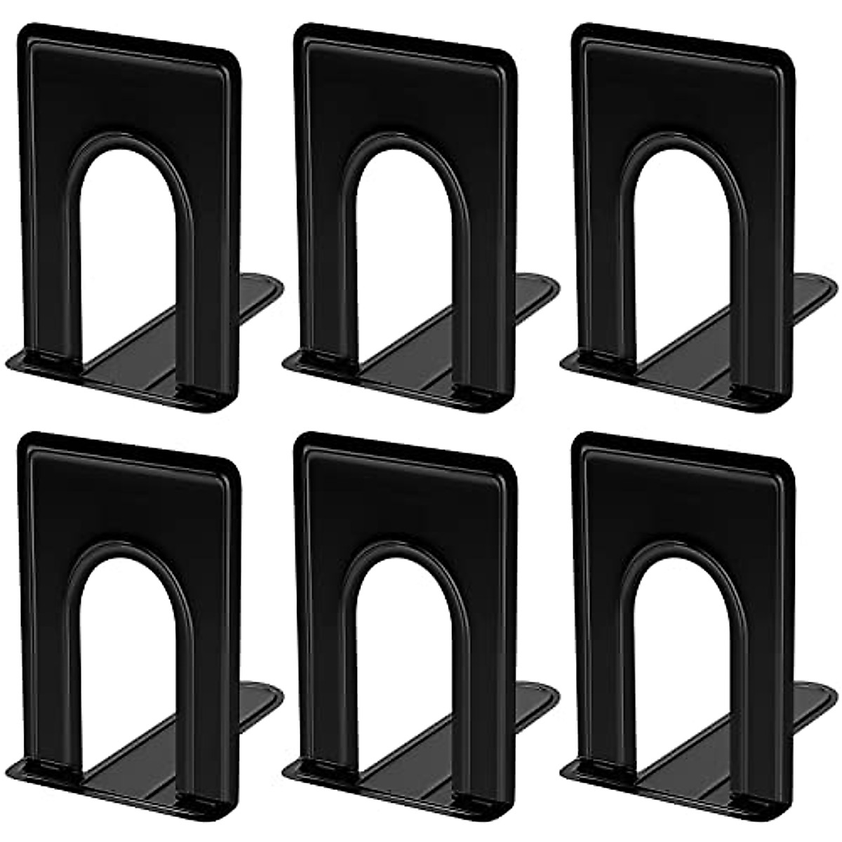 MaxGear Book Ends Heavy Duty Bookends, Universal Book Holder, Bookends for Shelves, Metal Bookend, Non-Skid Book End, Book Stopper for Books/Movies/CDs, 6.5 x 5 x 5.75, Black (3 Pairs/6 Pcs, Large)