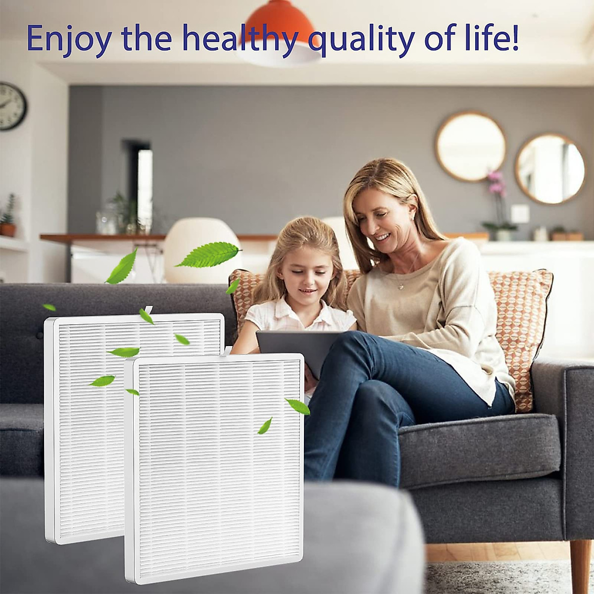 Ontheone E-300L True HEPA Replacement Filter Compatible with MOOKA and MOOKA FAMILY E-300L Air Cleaner Purifier for Large Room, True HEPA Filter 2 Pack