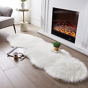 SERISSA Ultra Soft Fluffy Rug White Faux Sheepskin Fur Area Rug Shaggy Couch Cover Seat Cushion Furry Carpet Beside Rugs for Bedroom Floor Sofa Living Room Runner 2x6 Feet White