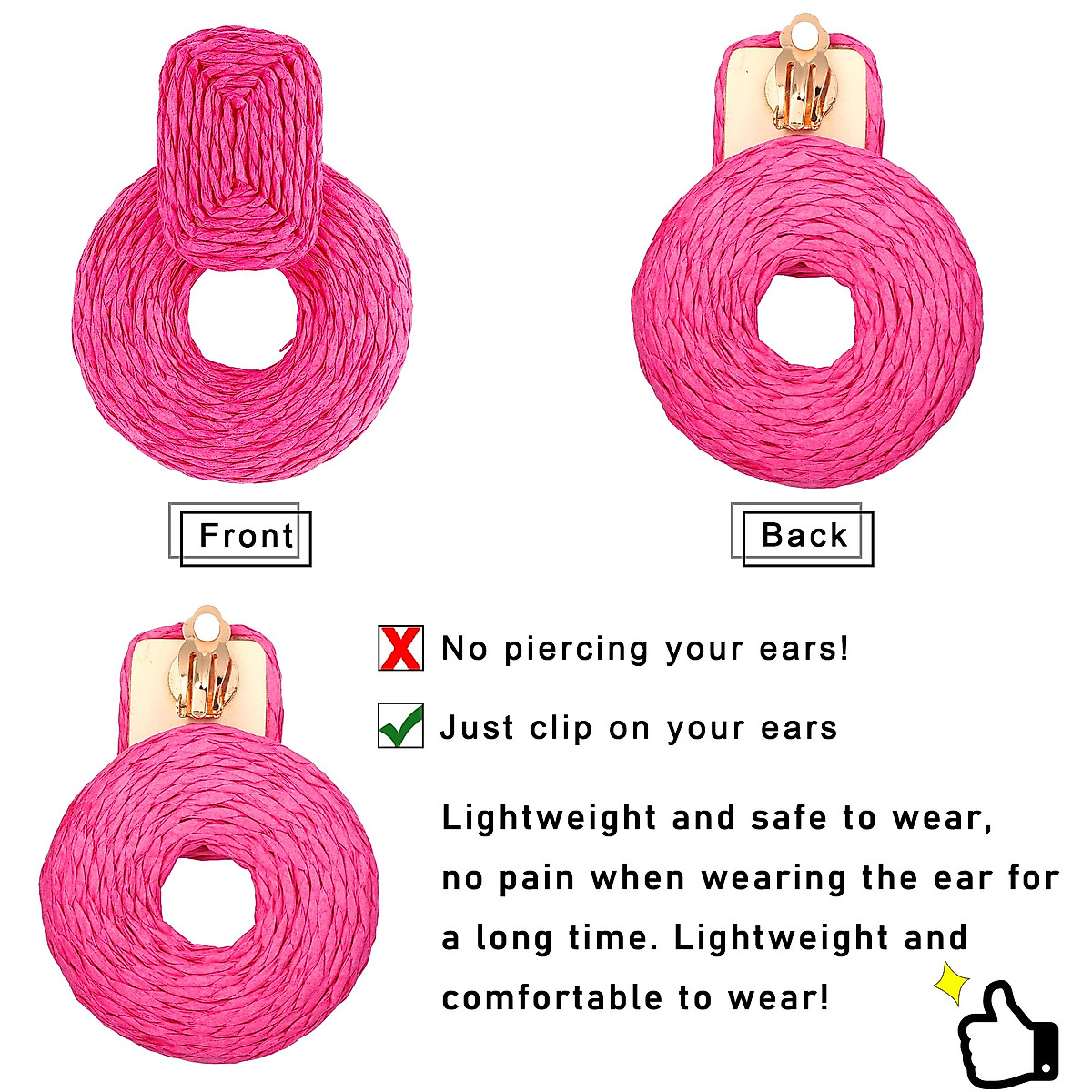 Dochais Rhinestone Rectangle Clip-on Earrings for Women Rectangle Geometric Drop Dangle Statement Earrings Sparkly Crystal Drop Dangle Earrings for Women