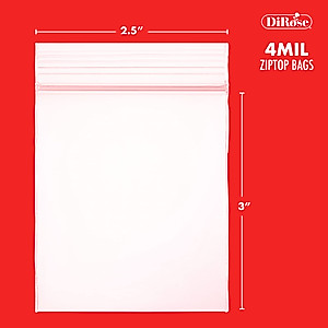 Dirose Reclosable Poly Zip Top Bags – 2.5" x 3" (100 Count), 4 Mil - Plastic Zip&lock Bags – Resealable Plastic Bags with Zipper - Clear Baggies for Jewelry, Pills, Candy