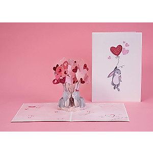 Pop of Art - Love Bunnies Valentines Day Pop Up Card, Handmade 3D Popup Greeting Cards for Valentines Day, Wedding, Anniversary, Love, Romance, Thinking of You, All Occasion | 5" x 7"