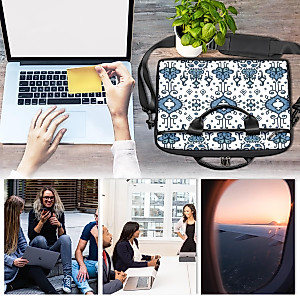 Vintage Ethnic Pattern Laptop Computer Bag Waterproof Shoulder Messenger Bag 13-15 inch Durable Laptop Tote Bag with Shoulder Strap Handle Lightweight Crossbody Briefcase