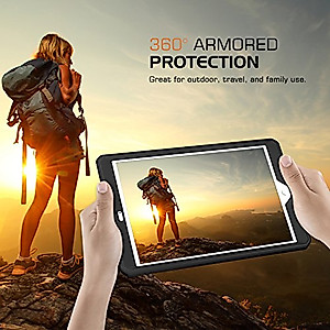 MoKo Case Fit 2018/2017 iPad 9.7 6th/5th Generation - [Heavy Duty] Shockproof Full Body Rugged Hybrid Cover with Built-in Screen Protector Compatible with Apple iPad 9.7 Inch 2018/2017, Black