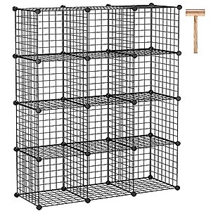 C&AHOME Wire Cube Storage, 12-Cube Organizer Metal, C Grids Storage Bins Shelving, Modular Bookshelf Shelf, Closet Cabinet Ideal for Bedroom, Office 36.6”L x 12.4”W 48.4”H Black