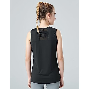 4 Pack Youth Girls Athletic Tank Tops Dry Fit Active Performance Tech Sleeveless Shirts (Set 2, Medium)