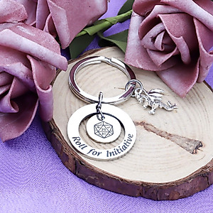 AKTAP Game Inspired Keychain Dragons Jewelry Roll for Initiative RPG Gift for Gamer Keyring
