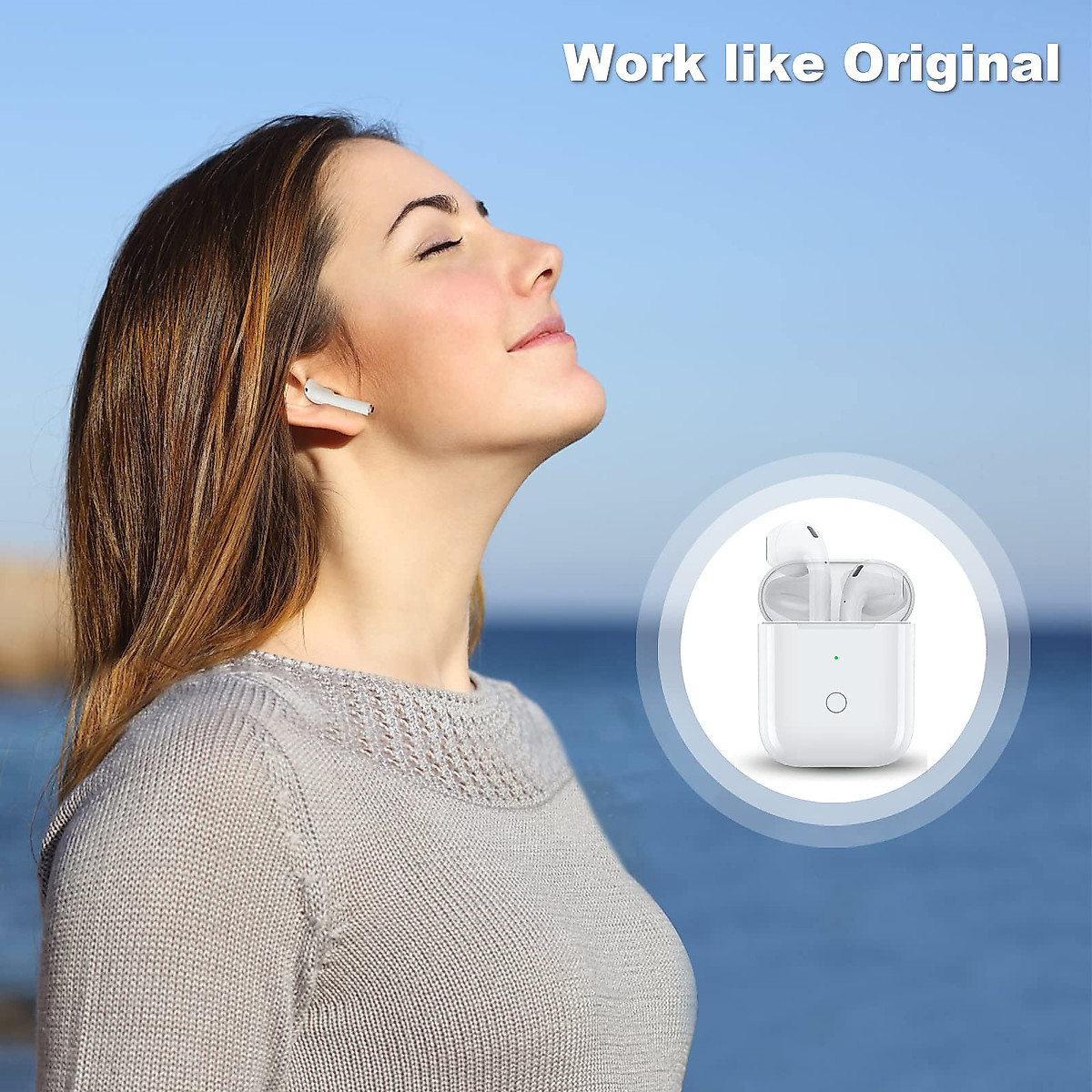 Charging Case for Airpod 1/2, Support Cable & Wireless Charger, Wireless Case Replacement Built-in 450 mAh Battery with Sync Pairing Button, No Earbud (White)