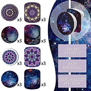 Weewooday 24 Pieces Phone Metal Plates Magnetic Mount Metal Plate for All Magnetic Car, Cell Phone, Tablet Holder, 12 Rectangle and 12 Round (Purple and Blue,Delicate Style)