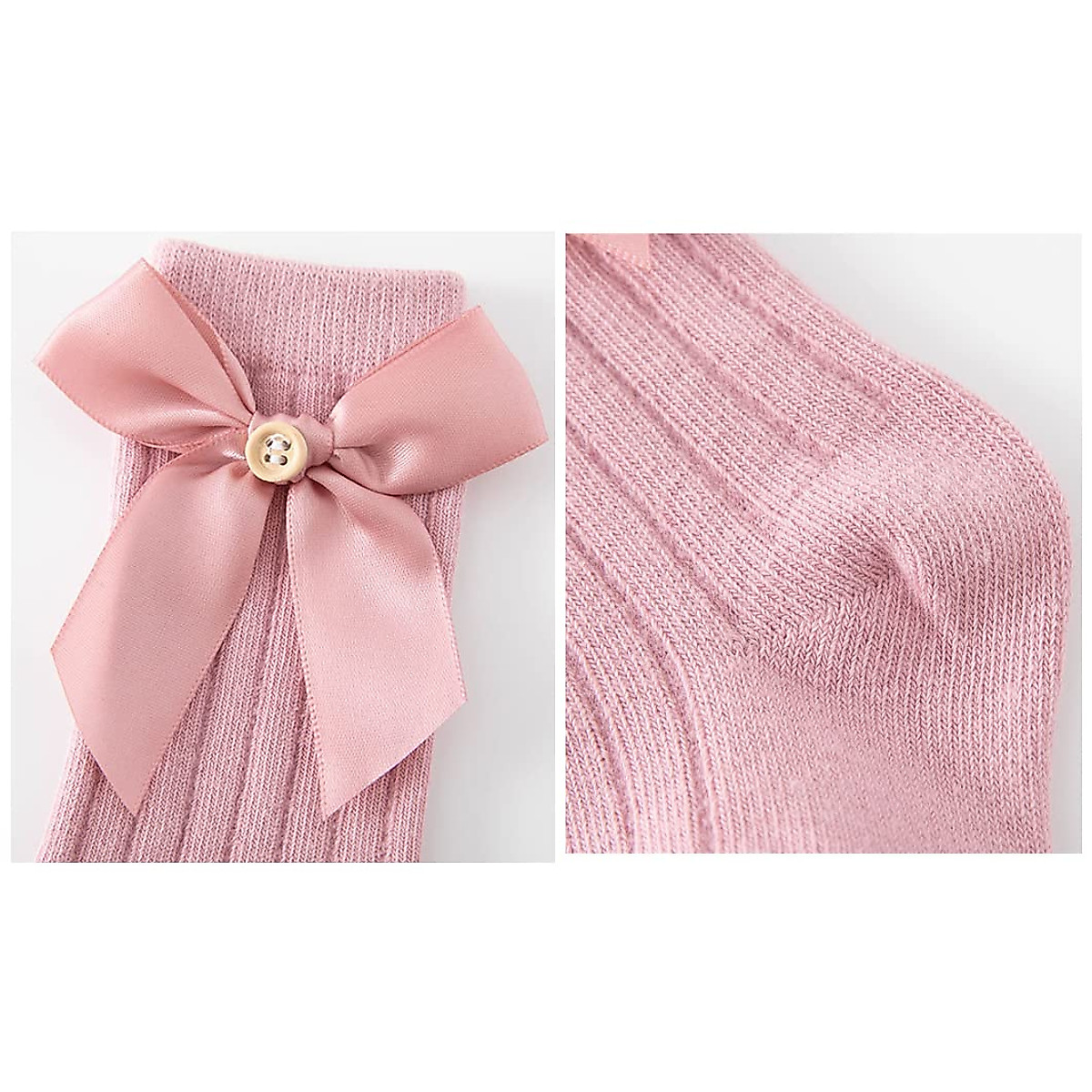 QandSweet Baby Newborn Knee High Socks Seamless Toddler Girls' Big Bow Button Cotton Stockings 0-6 Months