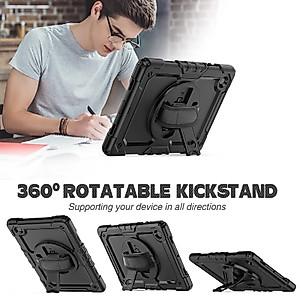 SIBEITU Case Compatible with Samsung Galaxy Tab A8 10.5 Inch 2022 with Screen Protector Pencil Holder,360 Rotating Hand Strap & Stand, Drop-Proof Protection Case for Galaxy Tab A8 SM-X200/X205/X207
