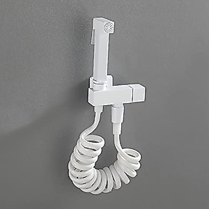 MINJING Handheld Bidet Sprayer for Toilet White Brass Bathroom Cloth Diaper Sprayer Set with Single Cold Water, Wall Mounted Toilet Bidet Sprayer Kit for Feminine Hygiene