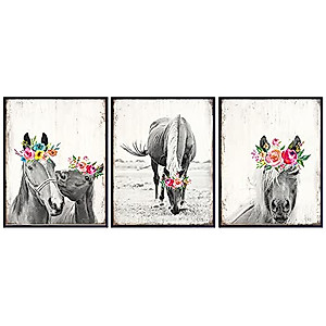 Horses Wall Art & Decor - Horse Wall Art - Horse Decor - Farmhouse Barn Wall Decor for Girls Bedroom Teens Room Living room - Gift for Equestrian Women - Country Western Boho Shabby chic decoration